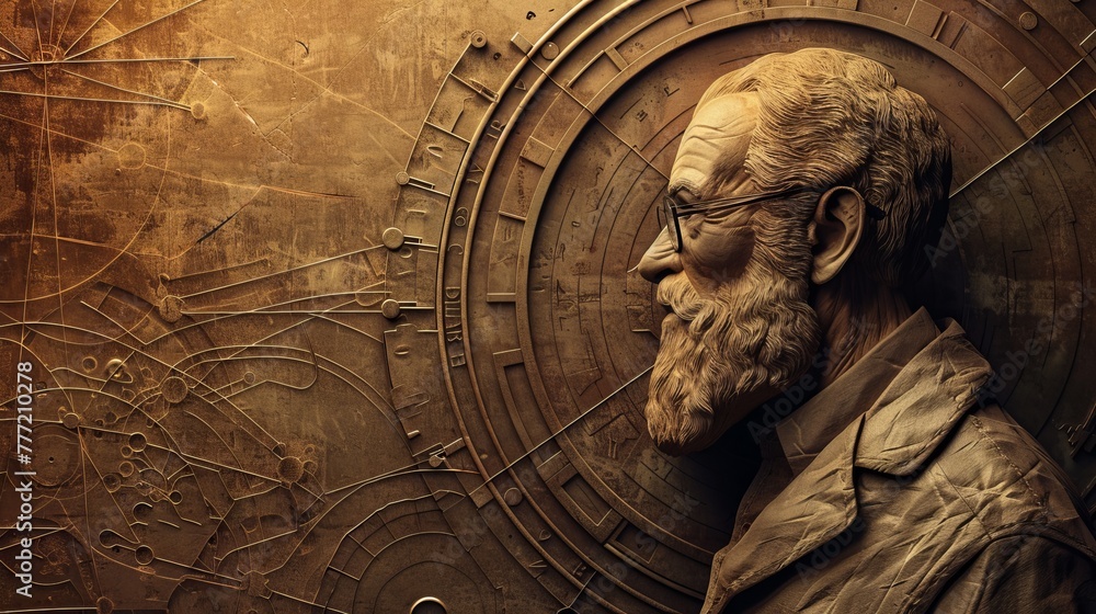 philosopher, expertly framed in a circular border positioned at the ...