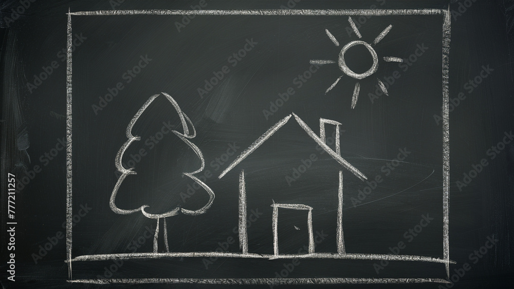 The image is a simple chalk drawing on a blackboard. It depicts a basic ...