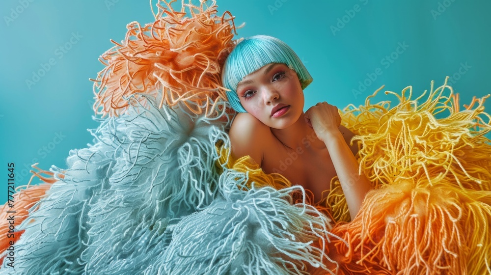 Innocent facial expression girl with short blonde hair posing in a ...