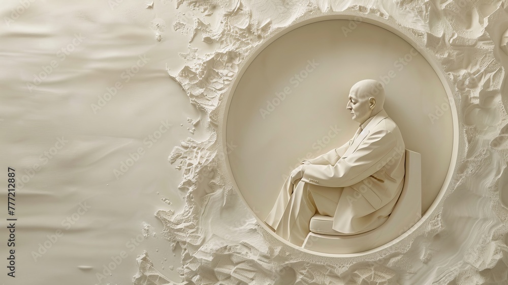a statue of a philosopher situated within a circular frame in the ...