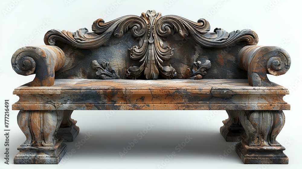 Old abstract bench design. Old stone bench isolated on white background ...