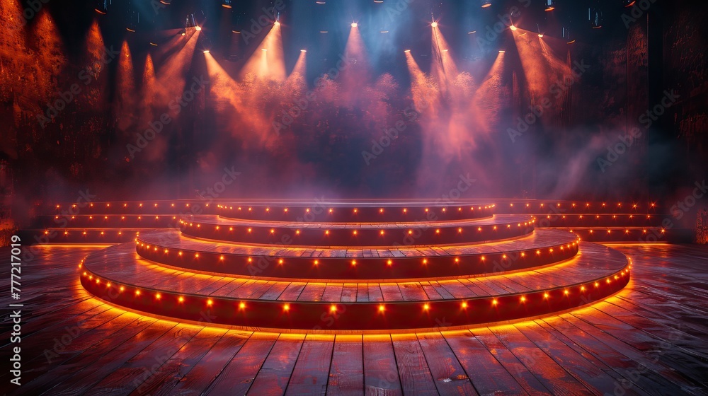 Empty stage light background Illuminated stage with warm lighting ...