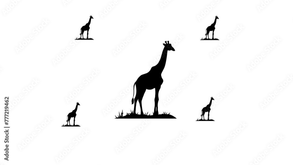 Zoom in and out animation the giraffe symbol. Large black symbol in the ...
