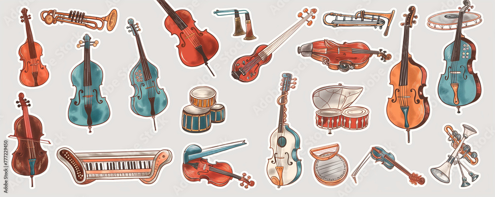Artistic Collection of Hand-Drawn Classical Musical Instruments Stock ...