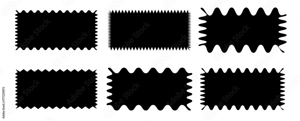 Set of rectangle frames with wiggly edges. Rectangular shapes with undulated borders. Picture ...
