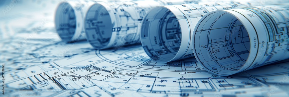 Detailed architectural blueprint and technical project drawing on ...