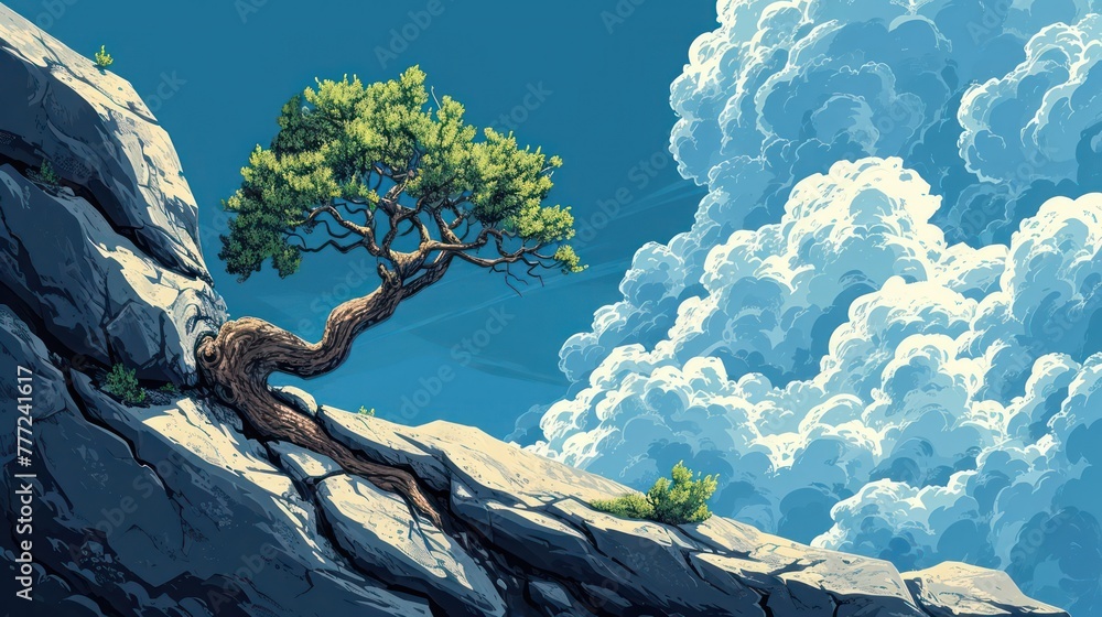 resilient tree growing through a crack in a rocky mountain ...