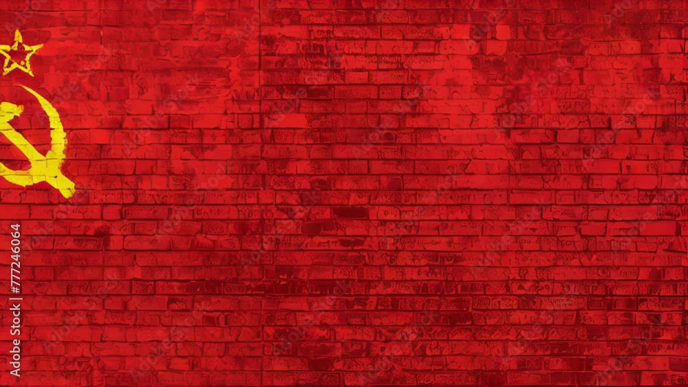 Wall of bricks painted with the Flag of the old Soviet Union, adopted ...