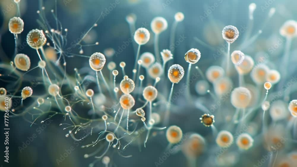 A microscopic view of a spore structure releasing its contents a cloud ...