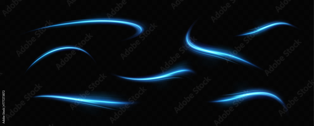 Neon lines of blue speed. Dynamic traces of light movement. Light wave ...