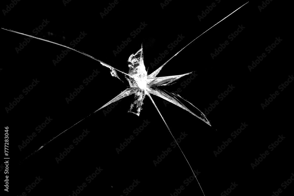 Broken glass. Cracked window texture realistic destruction hole in ...