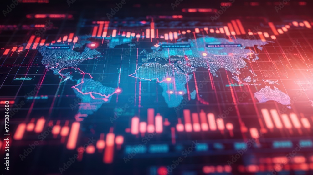 depicting a world map with interconnected trading routes and global ...
