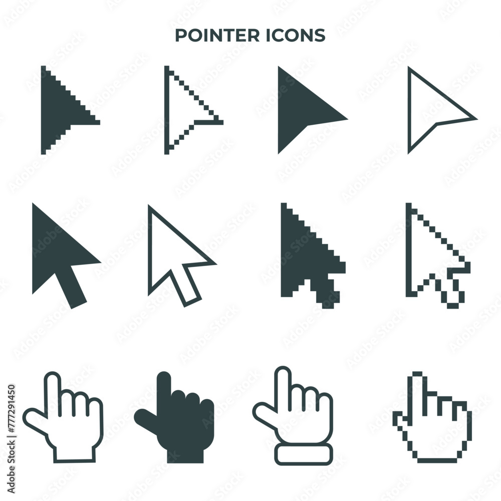 Pointer cursor сomputer mouse icon. Clicking cursor, pointing hand ...