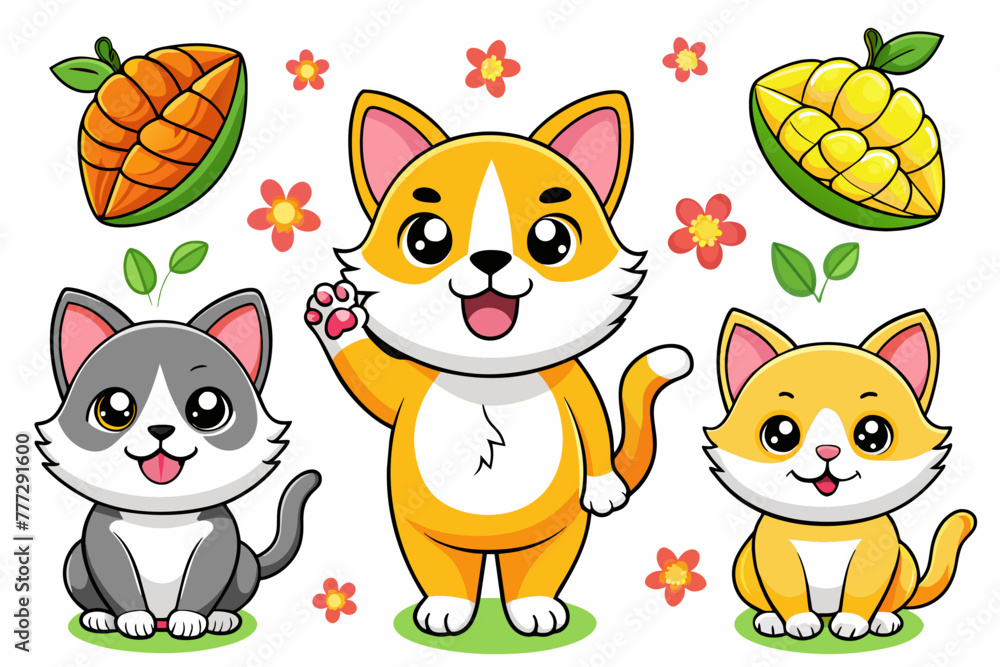 Different poses cats, standing, sitting side view. Set of cute cats ...