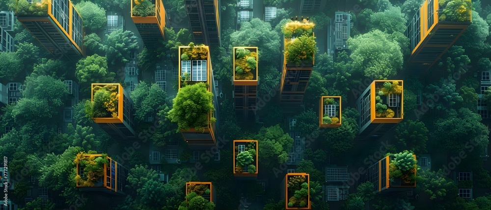 Urban landscape showcasing clean energy tech like EVs solar panels ...