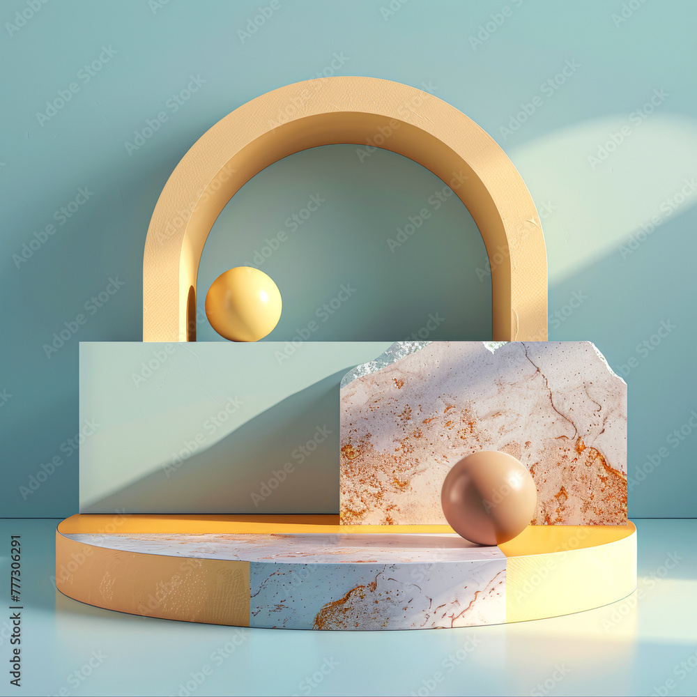 A modern, abstract arrangement featuring geometric shapes with a ...