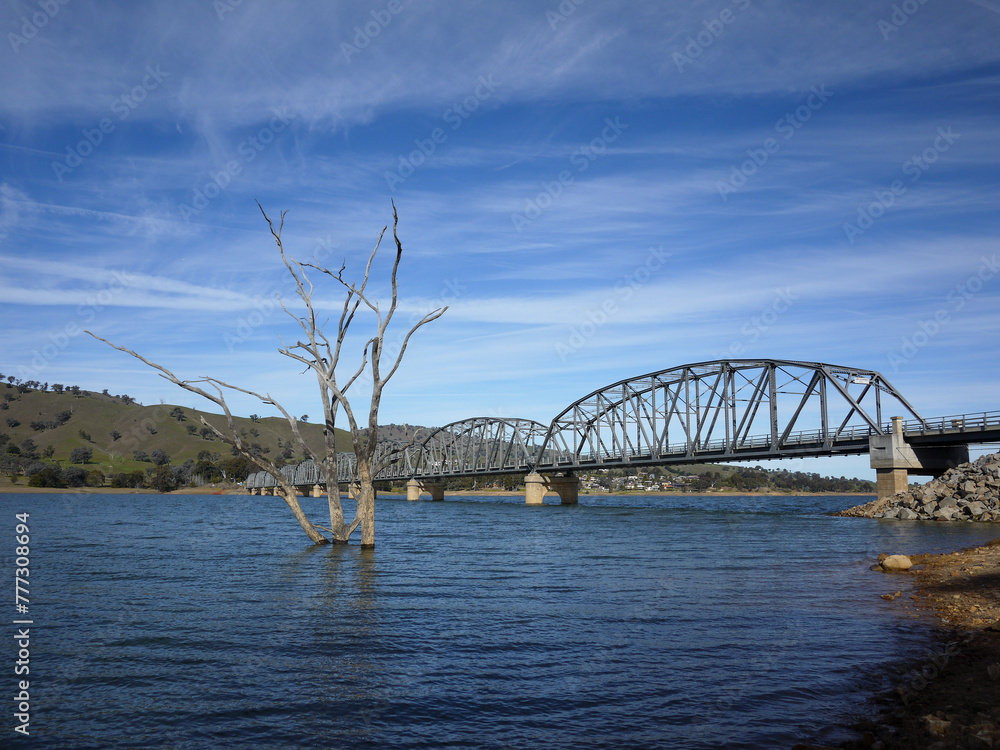 Heritage listed Bethanga Bridge over water, it is a steel truss road ...