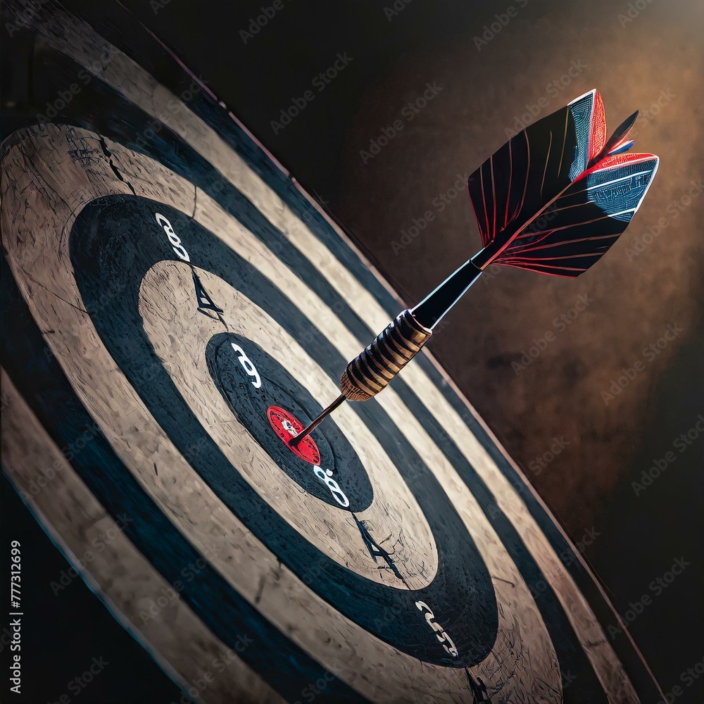 perfect aim of a dart hitting the target dead center, showcasing ...