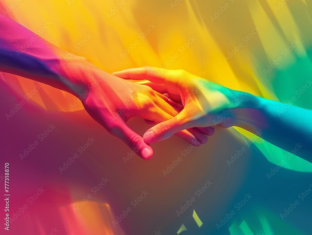 Two hands gently touch in a symbolic gesture of unity, depicted with a ...