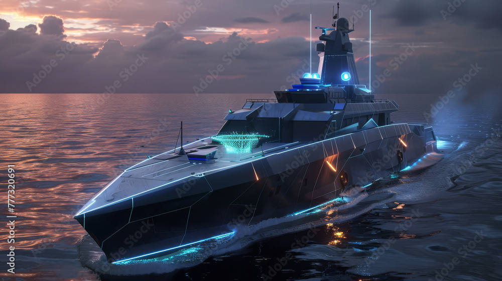 Naval architect designing sustainable ships with holographic marine ...