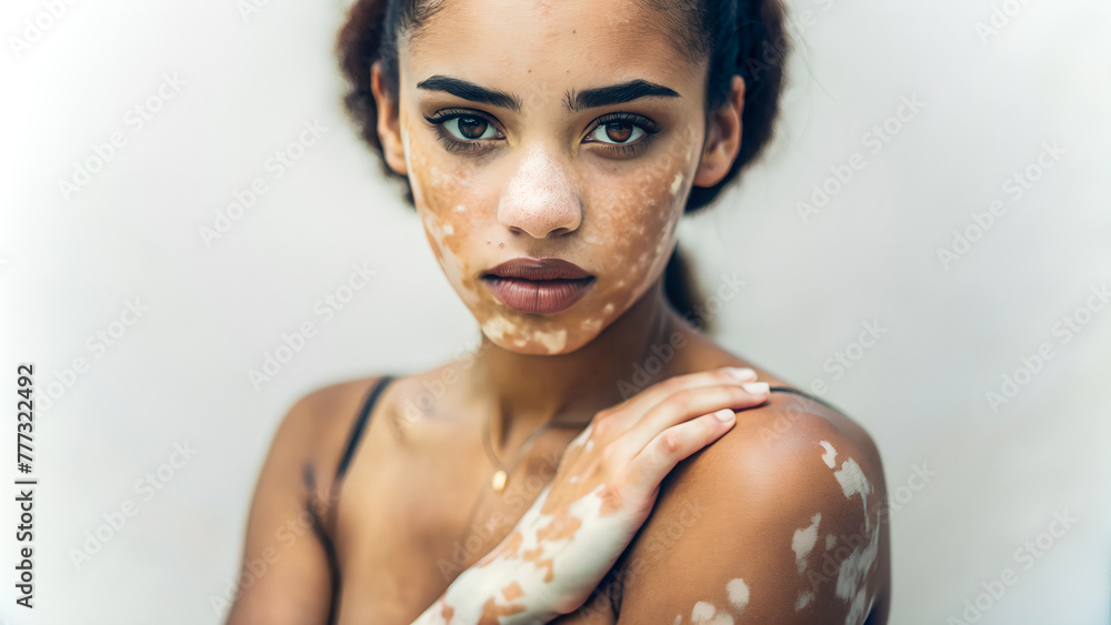 Mujer Hermosa Con Vitíligo En La Piel Chica Africana Con Presencia De Manchas Blancas En La
