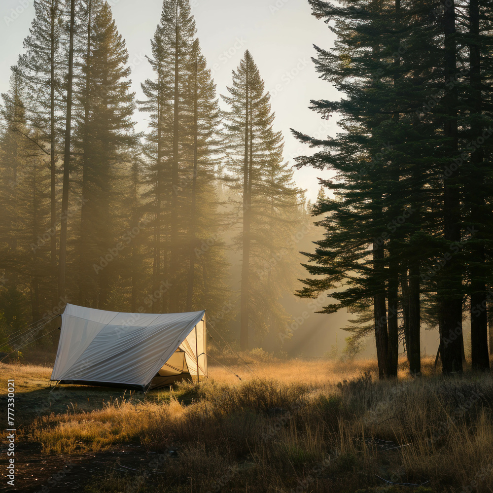Discover serenity in nature at a minimalist campsite, where a ...
