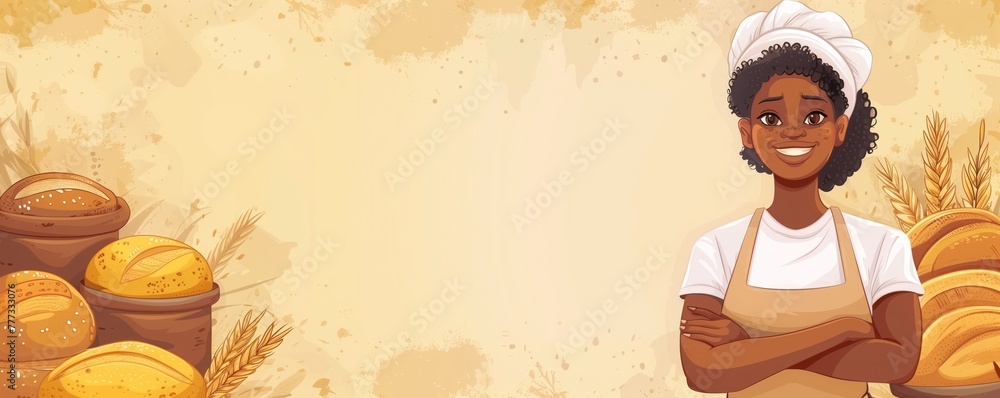 African american baker woman smiling with her arms crossed over her ...