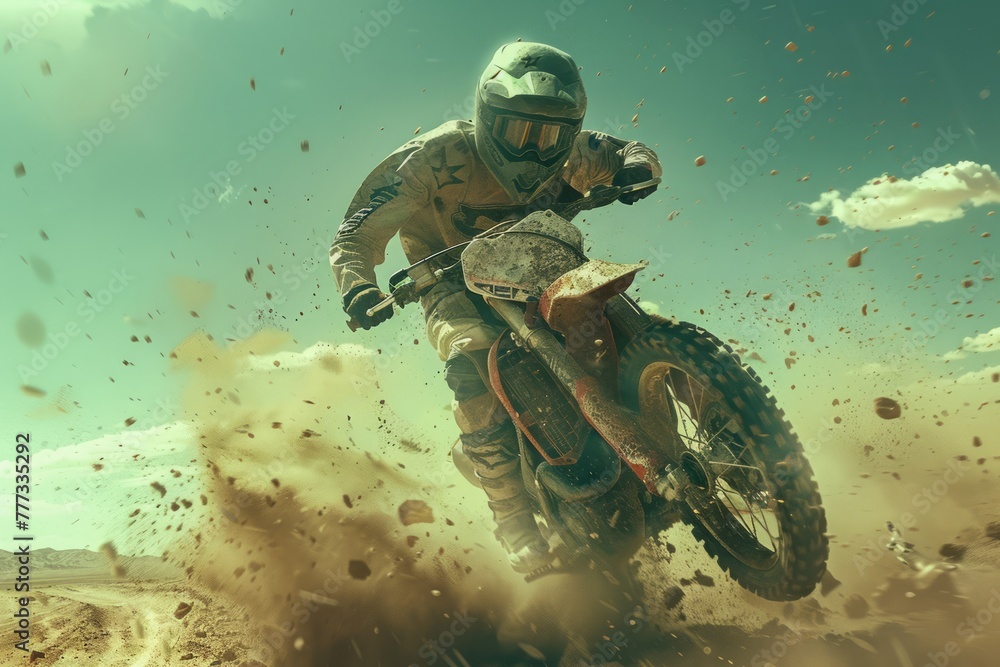 Extreme Motocross Rider Performing High Speed Stunt on Dirt Bike, Off ...