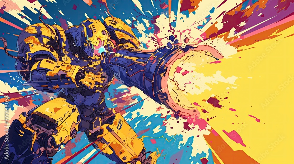 A retro video game boss battle reimagined as a Pop Art comic book panel ...