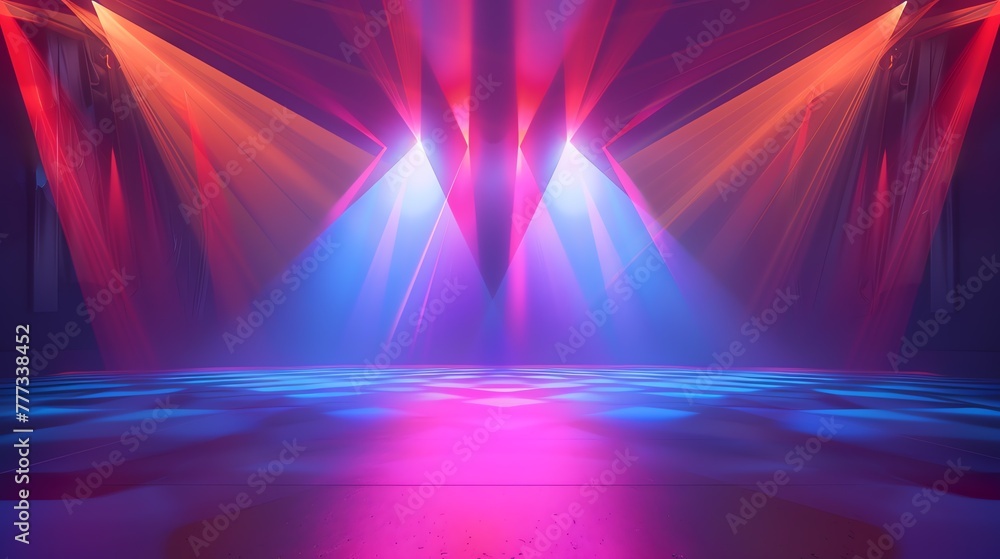 A stage set design, background illustration with vibrant beaming stage ...