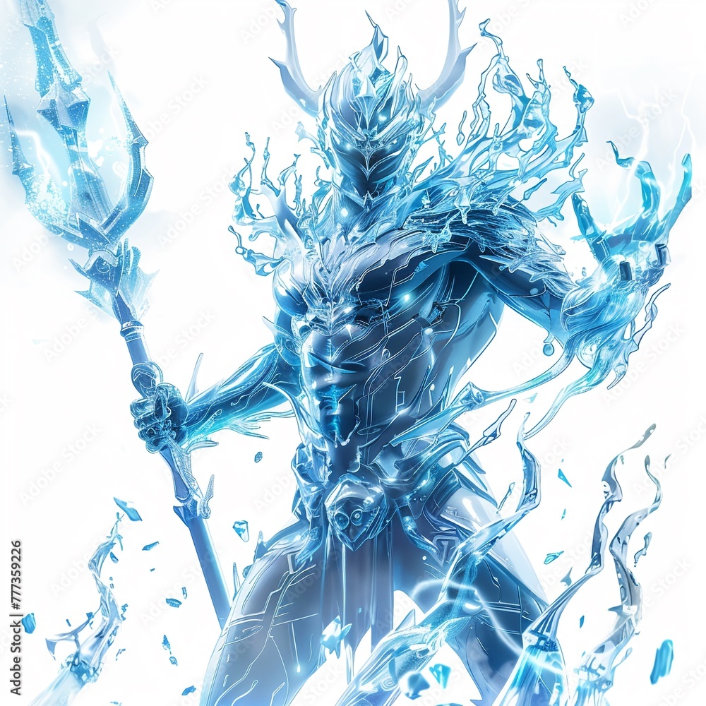 Agile white devil, trident swing, action freeze, splintering ice, high ...