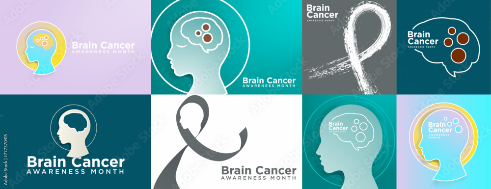 Brain Cancer Awareness Month Greeting Cards and Banner Set. Horizontal ...