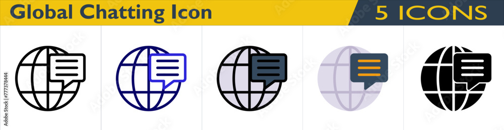 Global Chatting icon with 5 styles (outline, color outline, color ...