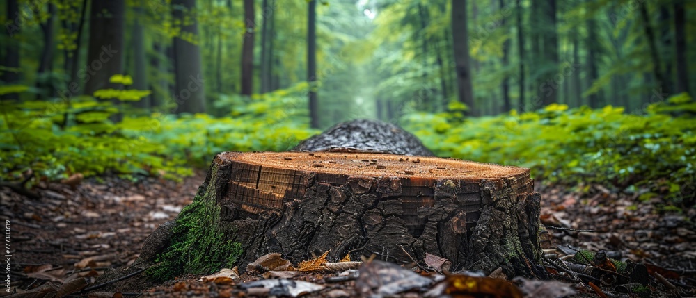 The decay of fallen logs in a wild forest, embodying the natural cycle ...