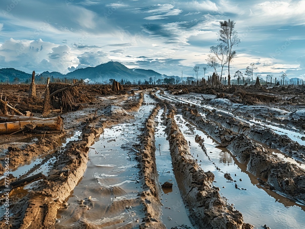 The devastation of a land after a flood, illustrating the extremes of ...