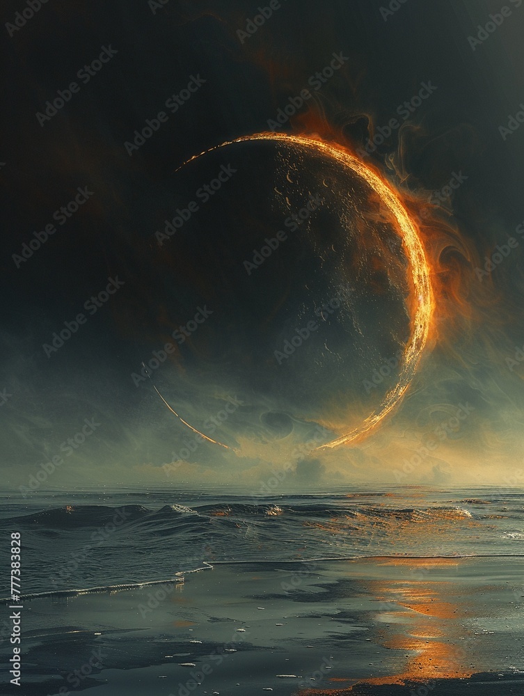 The shadowy darkness during a solar eclipse, portraying the temporary ...