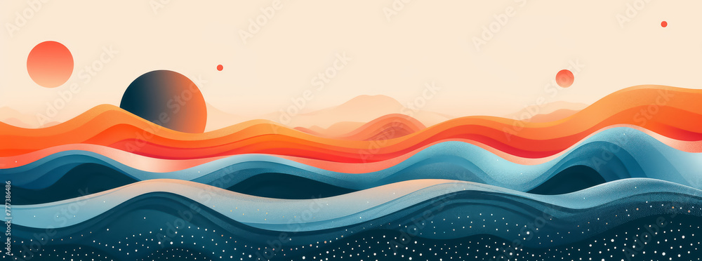 Ethereal waves of red and blue lights with sparkling particles ...
