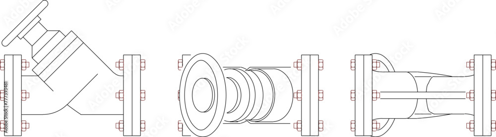 vector design sketch illustration of technical drawings for pipe ...
