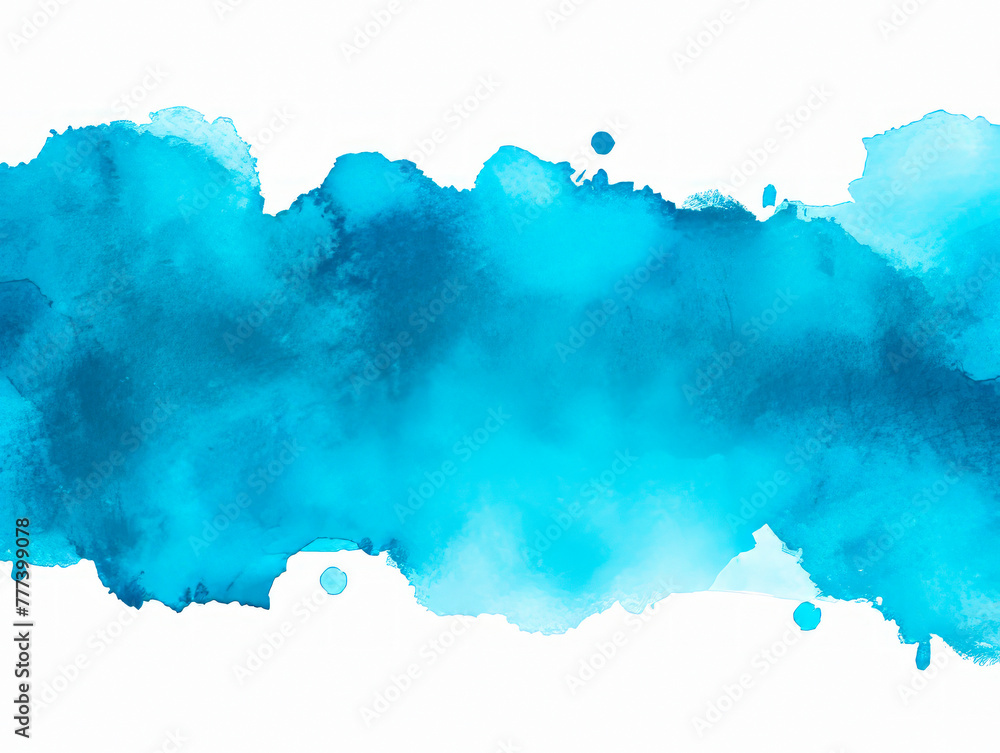 Intense cyan watercolor texture spreading on white backdrop. Abstract ...