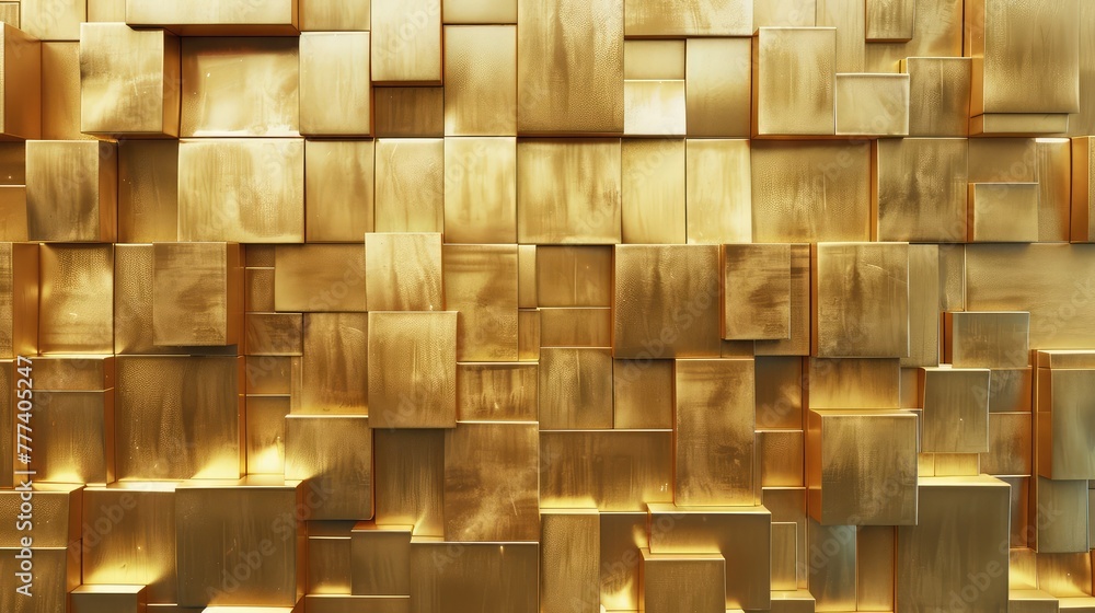 3d rectangular patterns arranged from small to large. Texture of gold ...