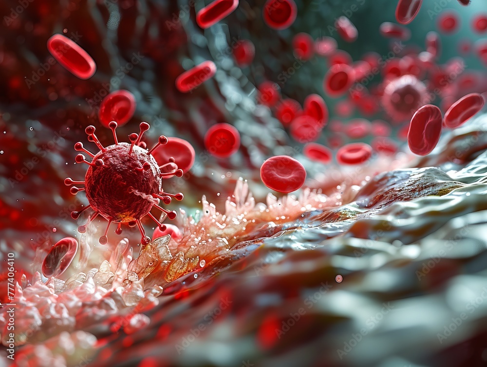 A detailed depiction captures a white blood cell traversing the ...