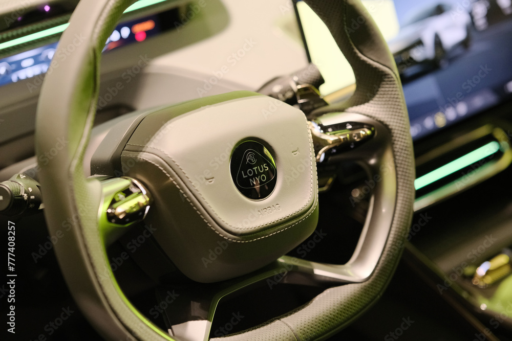 Shanghai,China-July 22nd 2023: Lotus NYO brand logo on steering wheel ...