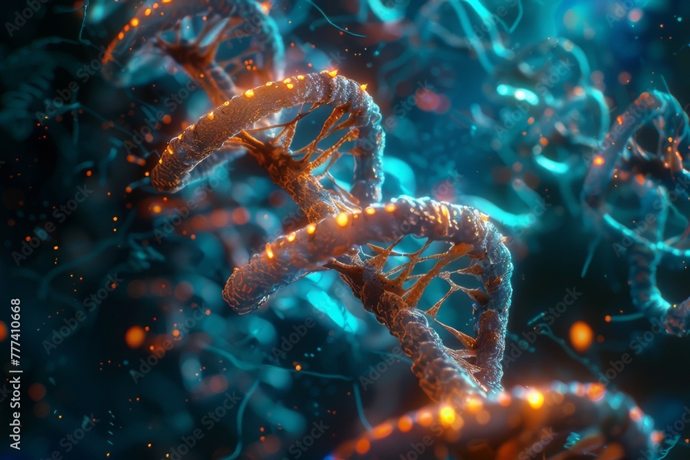 The complex world of DNA shows the dance of nucleotides as they weave ...