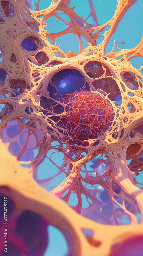 Peroxisome in sharp focus, vibrant life hues, under a microscope light ...