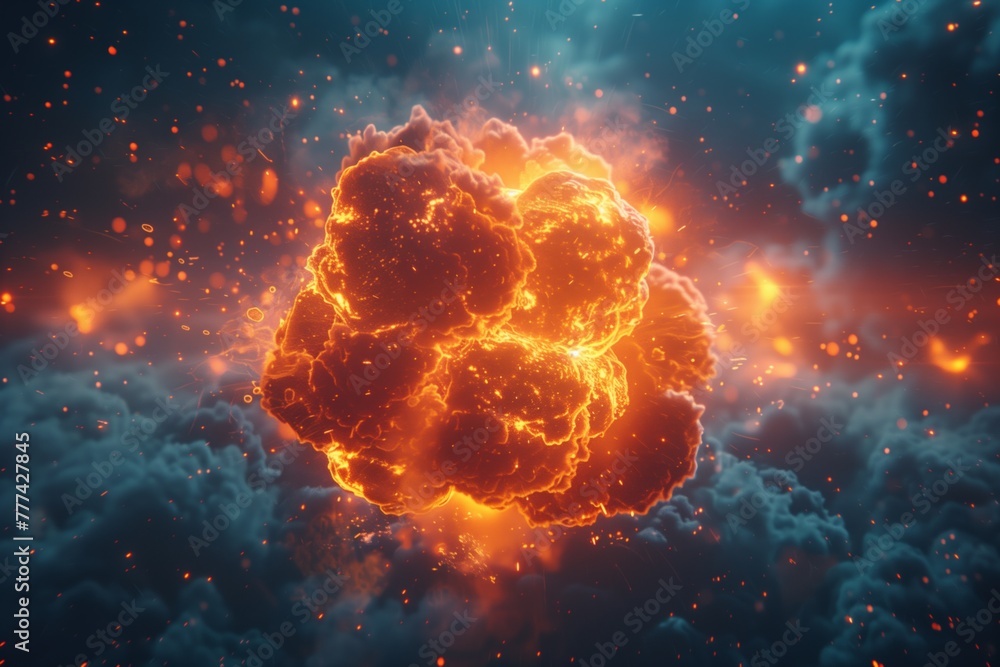 Collision of nuclei of elementary particles, image of nuclear reactions ...