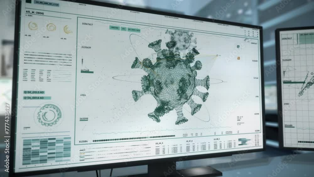 Computer screens. Modern laboratory. Medical Research. Investigating the structure of the new ...