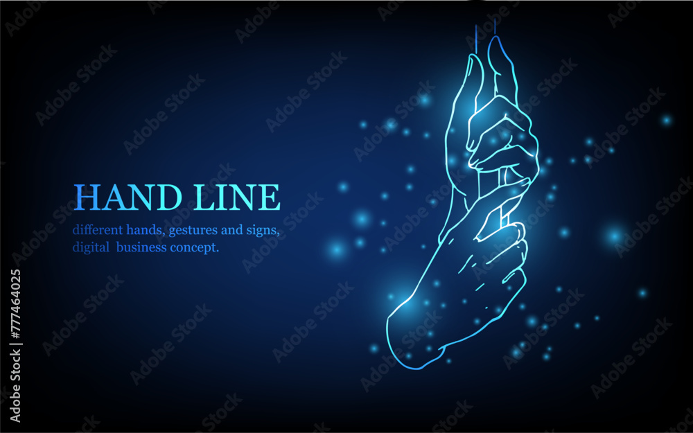 Human hand line, different hands, gestures and signs, digital business ...