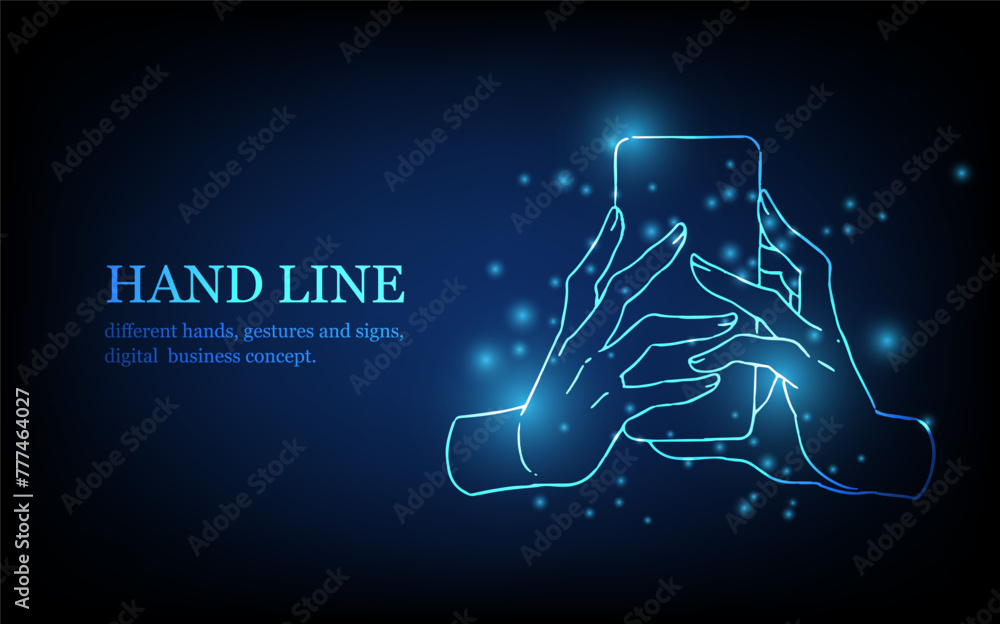 Human hand line, different hands, gestures and signs, digital business ...
