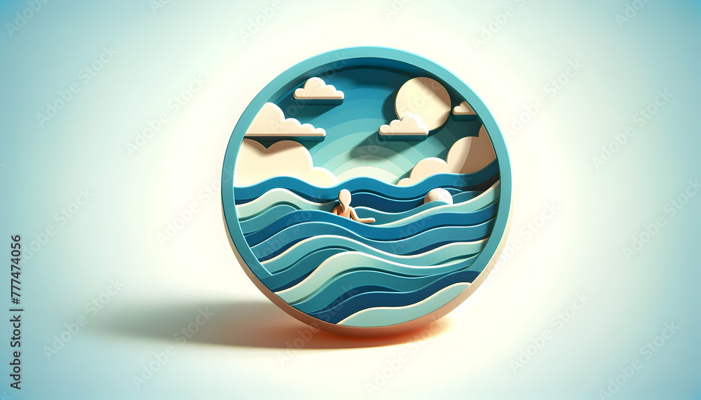 3d flat icon as Coastal Calm Depict the soothing effect of oceanic ...