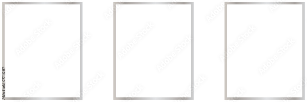 Silver shiny glowing vintage rectangle frame with shadows isolated on transparent background ...